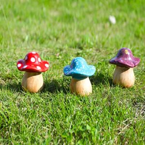 Mushroom Garden Decor - 3-Pack Ceramic Mushrooms for Garden, Mushroom Statue Decor, Fairy Garden Ceramic Lawn Ornament Patio Decor