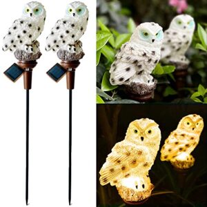 solar owl garden light, outdoor solar powered owl stake lights 2 pack for walkway yard lawn landscape lighting (owl)