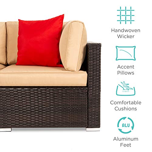 Best Choice Products 7-Piece Modular Outdoor Sectional Wicker Patio Furniture Conversation Sofa Set w/ 6 Chairs, 2 Pillows, Seat Clips, Coffee Table, Cover Included - Brown/Tan