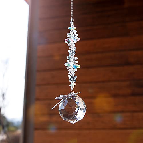 Hanging Sun Catchers with Crystals Butterfly Dragonfly Decor Window Garden Crystal Prism Rainbow Maker Suncatcher