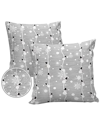 Christmas Outdoor Pillow Covers Snowman Snowflake Waterproof Lumbar Pillowcases Set of 2 Chritsmas Lights Grey Background Decorative Patio Furniture Pillows 16x16 inch x 2pcs