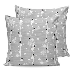 Christmas Outdoor Pillow Covers Snowman Snowflake Waterproof Lumbar Pillowcases Set of 2 Chritsmas Lights Grey Background Decorative Patio Furniture Pillows 16x16 inch x 2pcs