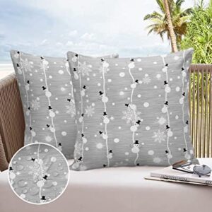 Christmas Outdoor Pillow Covers Snowman Snowflake Waterproof Lumbar Pillowcases Set of 2 Chritsmas Lights Grey Background Decorative Patio Furniture Pillows 16x16 inch x 2pcs