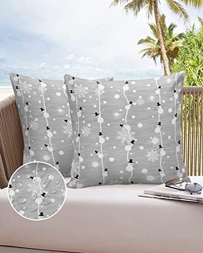 Christmas Outdoor Pillow Covers Snowman Snowflake Waterproof Lumbar Pillowcases Set of 2 Chritsmas Lights Grey Background Decorative Patio Furniture Pillows 16x16 inch x 2pcs