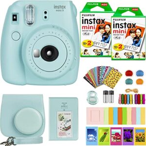 fujifilm instax mini 9 instant camera + fujifilm instax mini film (40 sheets) bundle with deals number one accessories including carrying case, color filters, kids photo album + more (ice blue)