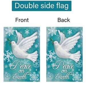 Winter Garden Flag 12x18 Double Sided, Small Burlap Pigeon Snowflake Pray Hope Garden Yard Flags World Peace on Earth for Winter Seasonal Outside Outdoor House Holiday Decor (ONLY FLAG)