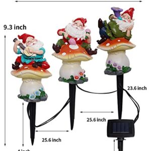 LOGUIDE Outdoor Garden Gnome Statue Solar Lights,Set of 3 LED Resin Mushroom Gnome Garden Stake Lights,Waterproof Outdoor Figurine for Garden,Yard,Flower Bed,Grave,Walkway Decor,Gift for Gnome Lovers