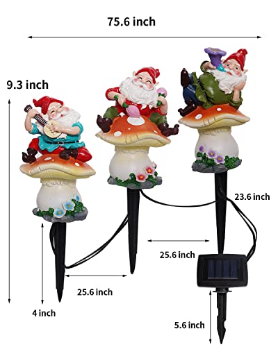 LOGUIDE Outdoor Garden Gnome Statue Solar Lights,Set of 3 LED Resin Mushroom Gnome Garden Stake Lights,Waterproof Outdoor Figurine for Garden,Yard,Flower Bed,Grave,Walkway Decor,Gift for Gnome Lovers