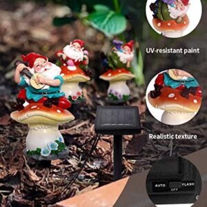 LOGUIDE Outdoor Garden Gnome Statue Solar Lights,Set of 3 LED Resin Mushroom Gnome Garden Stake Lights,Waterproof Outdoor Figurine for Garden,Yard,Flower Bed,Grave,Walkway Decor,Gift for Gnome Lovers