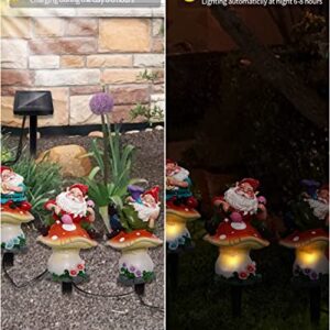 LOGUIDE Outdoor Garden Gnome Statue Solar Lights,Set of 3 LED Resin Mushroom Gnome Garden Stake Lights,Waterproof Outdoor Figurine for Garden,Yard,Flower Bed,Grave,Walkway Decor,Gift for Gnome Lovers