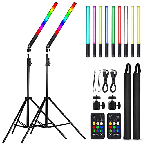 LED Light Sticks RGB Light Wand, Photography Light Stick LED Video Lighting Kit 9 Color Modes, with 26.2" to 78.7" Tripods, Adjustable 3200K-5600K, Pack of 2 [Upgraded]