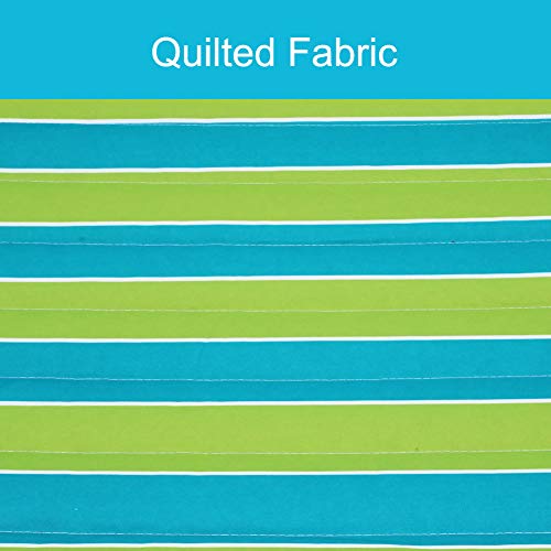 Prime Garden Double Quilted Fabric Hammock with Pillow, Hardwood Spreader Bars, 2 Person Hammock 450 Pound Capacity for Patio Garden Yard, Blue Green Stripe