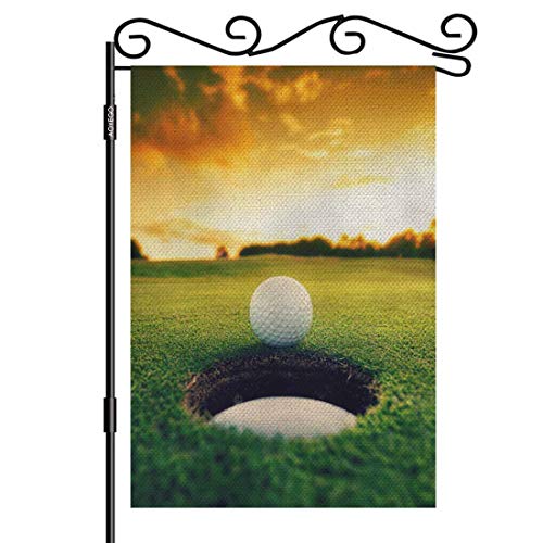 AOYEGO Golf Burlap Garden Flag Double Sided Premium Fabric Detail on the Lawn At Dusk, Golf Club Outdoor Decoration Banner for Yard Lawn 12.5" x 18"