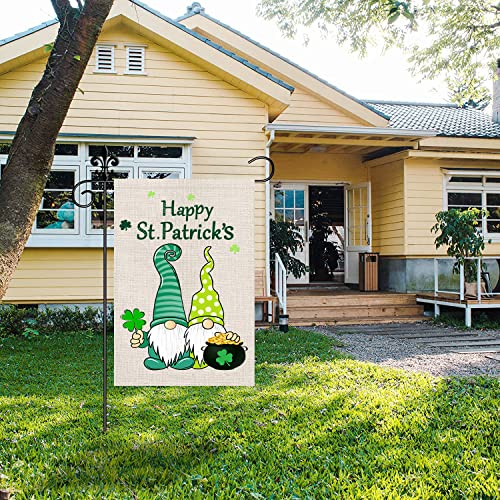 Mloabuc St. Patrick's Day Gnome Garden Flag Welcome Hat Lucky Yard Flag Farmhouse Double Sided Lattice Vertical Outdoor Decor 12 x 18 In