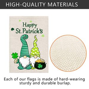 Mloabuc St. Patrick's Day Gnome Garden Flag Welcome Hat Lucky Yard Flag Farmhouse Double Sided Lattice Vertical Outdoor Decor 12 x 18 In