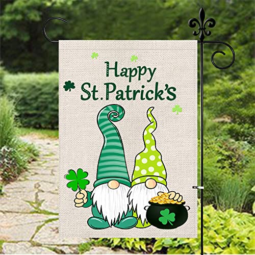 Mloabuc St. Patrick's Day Gnome Garden Flag Welcome Hat Lucky Yard Flag Farmhouse Double Sided Lattice Vertical Outdoor Decor 12 x 18 In