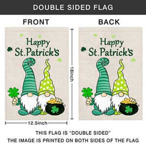 Mloabuc St. Patrick's Day Gnome Garden Flag Welcome Hat Lucky Yard Flag Farmhouse Double Sided Lattice Vertical Outdoor Decor 12 x 18 In