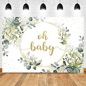 Mocsicka Greenery Baby Shower Backdrop Gold Oh Baby Background Green Eucalyptus Baby Shower Party Cake Table Decoration Banner Photo Booth Props (7x5ft)