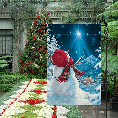 Wkokos Kenomi Snowman Cardinal Garden Flag Merry Christmas Garden Flag Xmas Nativity Night Vertical Double Sided Rustic Farmland Burlap Yard Lawn Outdoor Decor 12.5x18