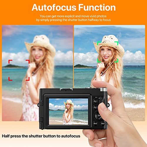 Vlogging Camera, 4K Digital Camera for YouTube Autofocus 16X Digital Zoom 48MP Video Cameras for Photography with 32GB SD Card, 180 Degree 3.0 inch Flip Screen, 2 Batteries and Charging Stand