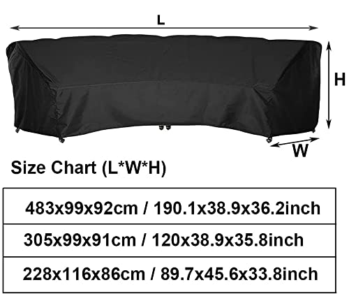 Curved Sofa Cover UCARE Outdoor Patio Furniture Cover Couch Sectional Protector Waterproof Half Moon Sofa Set Cover with Windproof Elastic Cord(Black, 190.1x38.9x36.2in/483x99x92cm)