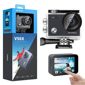 akaso v50x native 4k30fps wifi action camera with eis touch screen 4x zoom web camera 131 feet waterproof camera support external mic remote control sports camera with helmet accessories