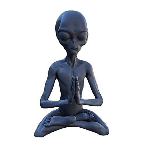 SNSN Meditating Alien Garden Sculptures & Statues, Alien Resin Statue Ornament Yard Best Art Decor for Indoor Outdoor Home or Office Collectible Figurine Gift, Grey, Small (SNSN-cijia-1)