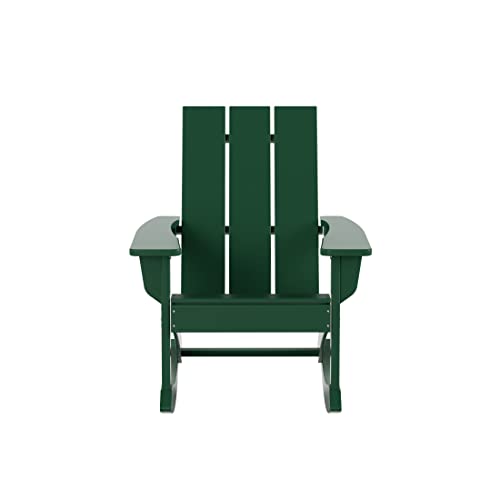 WO Patio Furniture Adirondack Rocking Chair, Supreme Quality, HDPE, All-Weather and UV Protection for Any Outdoor Spaces (Dark Green)