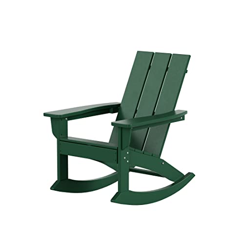 WO Patio Furniture Adirondack Rocking Chair, Supreme Quality, HDPE, All-Weather and UV Protection for Any Outdoor Spaces (Dark Green)