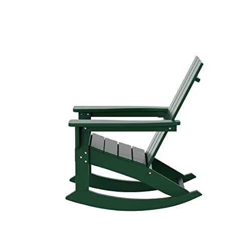 WO Patio Furniture Adirondack Rocking Chair, Supreme Quality, HDPE, All-Weather and UV Protection for Any Outdoor Spaces (Dark Green)