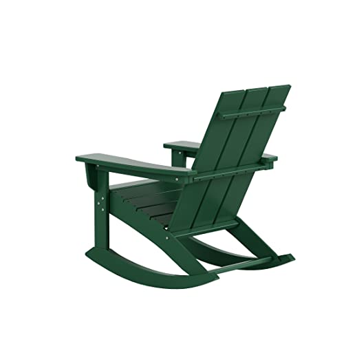 WO Patio Furniture Adirondack Rocking Chair, Supreme Quality, HDPE, All-Weather and UV Protection for Any Outdoor Spaces (Dark Green)