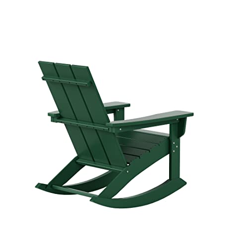 WO Patio Furniture Adirondack Rocking Chair, Supreme Quality, HDPE, All-Weather and UV Protection for Any Outdoor Spaces (Dark Green)