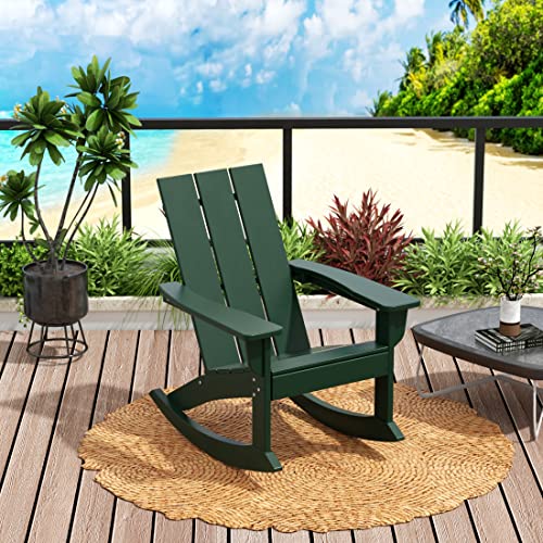 WO Patio Furniture Adirondack Rocking Chair, Supreme Quality, HDPE, All-Weather and UV Protection for Any Outdoor Spaces (Dark Green)