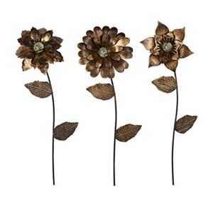 flower garden stake decor metal outdoor flower glow in dark yard lawn ornaments decor,set of 3,gold flower