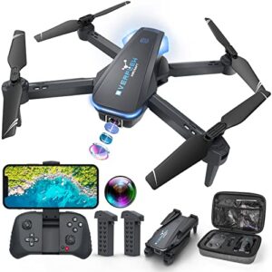 drone with 1080p camera for adults and kids, foldable fpv remote control quadcopter with voice control, gestures selfie, altitude hold, one key start, 3d flips, 2 batteries, toys gifts for boys girls