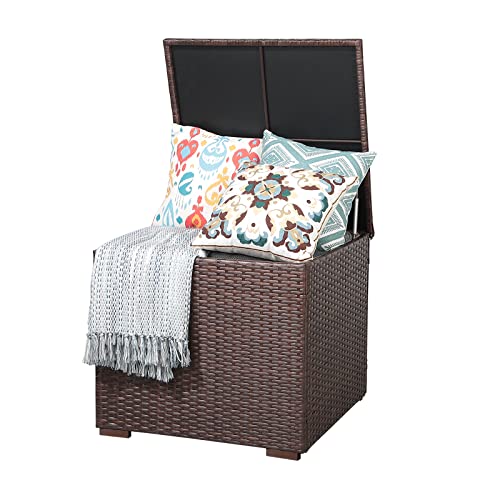 Patiorama 88 Gallon Wicker Deck Box, Indoor/Outdoor Storage Box for Patio Cushions, Gardening Tools and Toys - Resin Rattan Patio Cushion Storage Bin, Brown