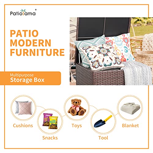 Patiorama 88 Gallon Wicker Deck Box, Indoor/Outdoor Storage Box for Patio Cushions, Gardening Tools and Toys - Resin Rattan Patio Cushion Storage Bin, Brown