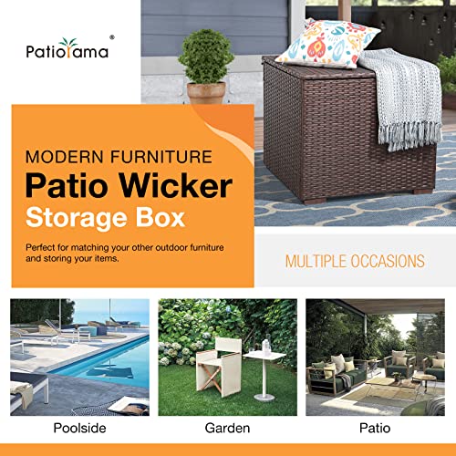 Patiorama 88 Gallon Wicker Deck Box, Indoor/Outdoor Storage Box for Patio Cushions, Gardening Tools and Toys - Resin Rattan Patio Cushion Storage Bin, Brown