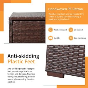 Patiorama 88 Gallon Wicker Deck Box, Indoor/Outdoor Storage Box for Patio Cushions, Gardening Tools and Toys - Resin Rattan Patio Cushion Storage Bin, Brown