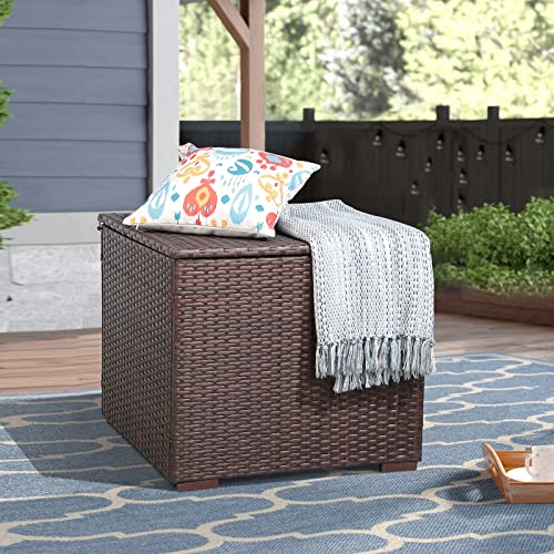 Patiorama 88 Gallon Wicker Deck Box, Indoor/Outdoor Storage Box for Patio Cushions, Gardening Tools and Toys - Resin Rattan Patio Cushion Storage Bin, Brown