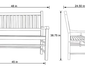 Shine Company 4217BK Eden Garden Indoor Outdoor Porch Wooden Bench, Black