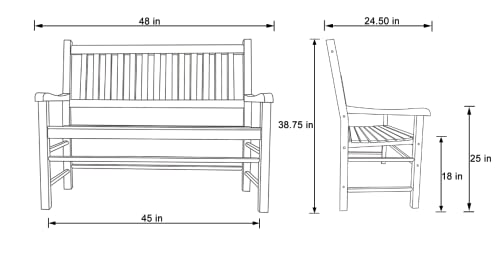 Shine Company 4217BK Eden Garden Indoor Outdoor Porch Wooden Bench, Black