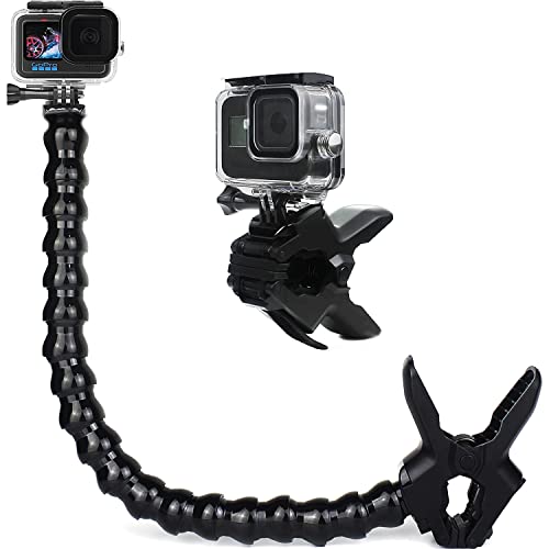 FiTSTILL Jaws Flex Clamp Mount with Adjustable Gooseneck 19-Section Compatible with Go Pro Hero 11,10. 9, 8, 7, 6, 5, 4, Session, 3+, 3, 2, 1, Max, Fusion, DJI Osmo Action Cameras