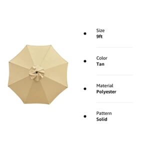 Sunnyglade 9ft Patio Umbrella Replacement Canopy Market Umbrella Top Outdoor Umbrella Canopy with 8 Ribs (Tan)