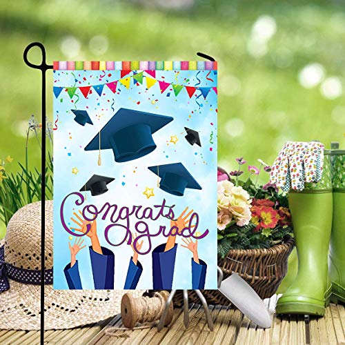 Wamika Congrats Grad Graduation Cap Confetti Double Sided Garden Yard Flag 12" x 18", Celebrate Graduation Season Summer Holiday Decorative Garden Flag Banner for Outdoor Home Decor Party