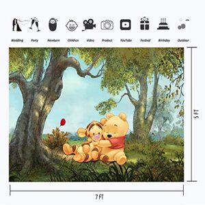 YouRan Winnie The Pooh 1st Birthday Backdrop 7x5 Cartoon Forest Tree Red Balloons Newborn Baby Photo Background Pooh Vinyl Seamless Baby Shower Studio Backdrops