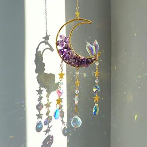 artilady moon suncatcher with healing crystals – prisms suncatchers crystal ball dream catcher wind chimes rainbow maker sun catchers indoor window car charm garden outdoor decor for mom