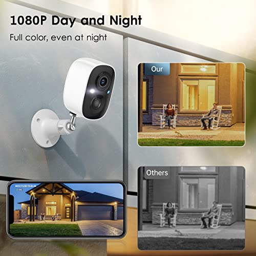 Security Camera Wireless Outdoor, Outdoor Camera Wireless 2-Way Talk Battery Powered Wi-Fi Cameras for Outside and Indoor 1080P Night Vision AI Motion Detection Spotlight Siren Alarm IP65 Weatherproof