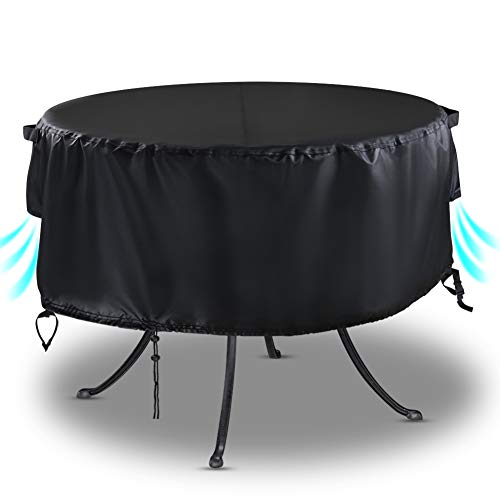 Saking Patio Furniture Table Cover Round 60" x 23" with Buckles Airvents & Drawstring - Heavy Duty Waterproof Windproof Anti-UV