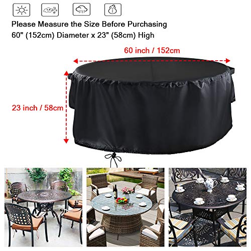 Saking Patio Furniture Table Cover Round 60" x 23" with Buckles Airvents & Drawstring - Heavy Duty Waterproof Windproof Anti-UV